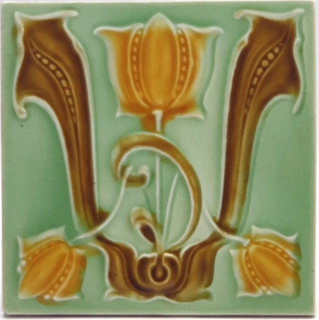 ANTIQUE FIREPLACE TILE Majolica Art Nouveau Tile Lea & Bolton 1906 AE4 ...