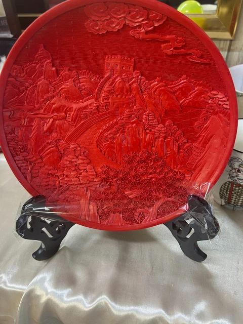 VINTAGE CHINESE CINNABAR Molded Plate GREAT WALL OF CHINA £33.52 ...