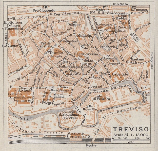 C3949 TREVISO, PIANTA della Città, Carta geografica epoca, 1937 Vintage ...