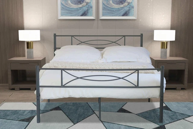 MATT DARK GREY Metal Frame 4ft 6 Double Bed Frame with Headboard ...