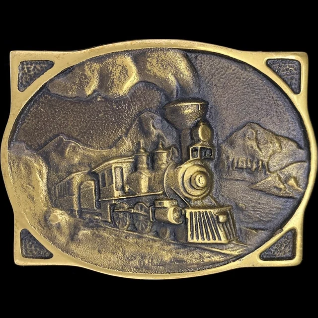 BRASS TRAIN STEAM Locomotive 999 Railroad Railway Rr 1970s Vintage Belt ...