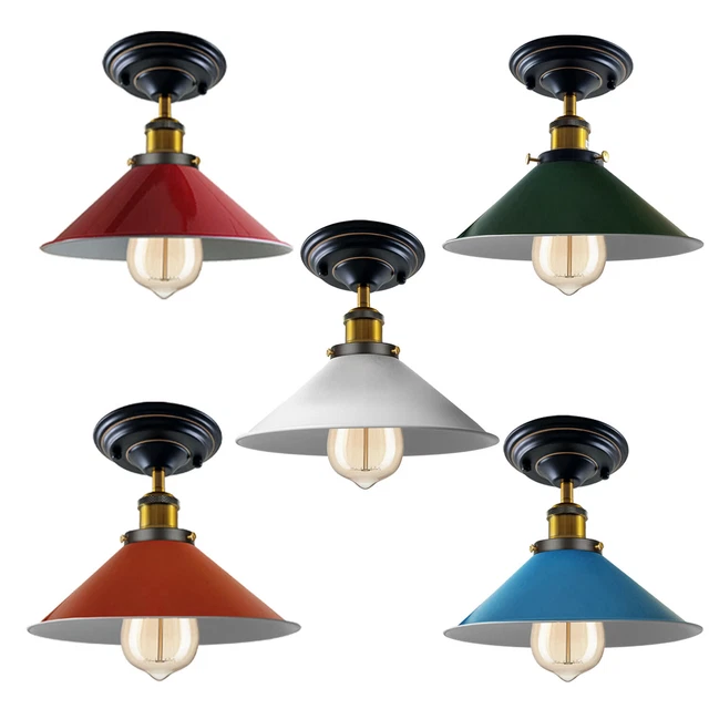 VINTAGE CEILING LIGHT Retro Industrial Metal Lamp Shade Flush Mount ...
