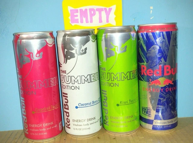 RARE! **EMPTY** RED BULL Energy Drink Set of 4 Cans! SUMMER + GAME ...