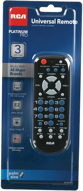 RCA 3-DEVICE PALM-SIZED Universal Remote, Long Range IR, Most Major ...