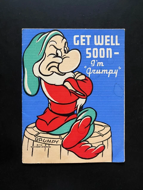 1938 WALT DISNEY Ent. Grumpy Dwarfs Get Well Card - MINT Unused $8.00 ...