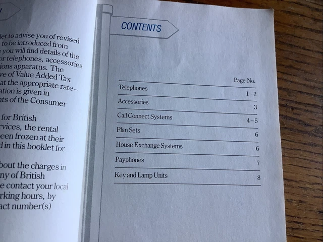 BRITISH TELECOM GUIDE To Apparatus Rental Charges Nov 1988 Vintage ...