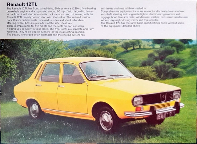RENAULT 12 TL Data Sheet Brochure 1973 £7.05 - PicClick UK