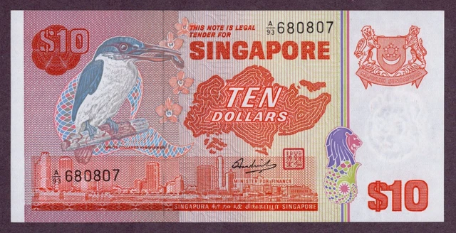 SINGAPUR 10 DOLLARS Banknote 1980 Zustand I UNC FDS S/N A93/680807 P ...