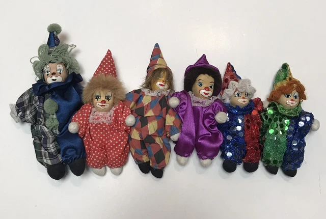 VINTAGE CLOWNS LOT Of 6 Sand Doll- Hand Painted Porcelain Face $33.00 ...