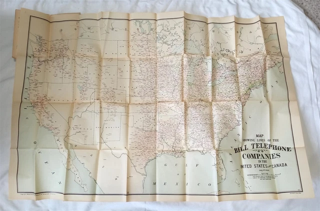 ANTIQUE 1904-05 FOLDING Map Showing Lines of the Bell Telephone Co ...