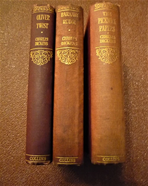 CHARLES DICKENS 3 CIRCA 1920's BOOKS OLIVER TWIST PICKWICK PAPERS ...