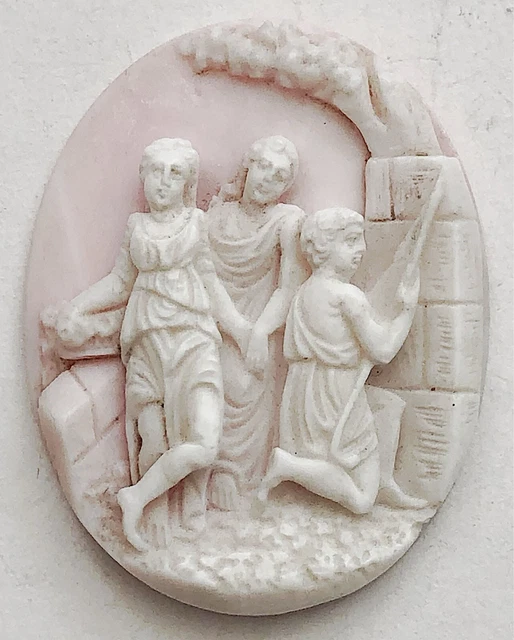 ANTIQUE 19TH CENTURY pink hardstone carved cameo classical figures £34. ...