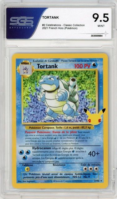 CARTE POKÉMON : TORTANK HOLO 2/102 - SGS 9.5 - CELEBRATIONS 25 ans EUR ...