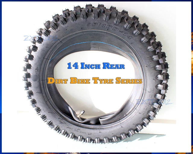 KNOBBY TYRE TIRE + Tube 90/100- 14" INCH REAR BACK PIT DIRT TRAIL ...