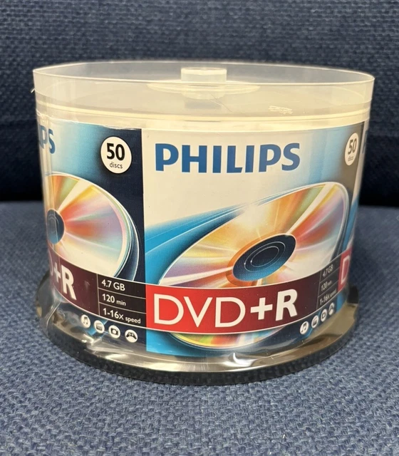 PHILIPS 50 DISCS Blank DVD+R Spindle 4.7GB Data 120min Video 16X Speed ...